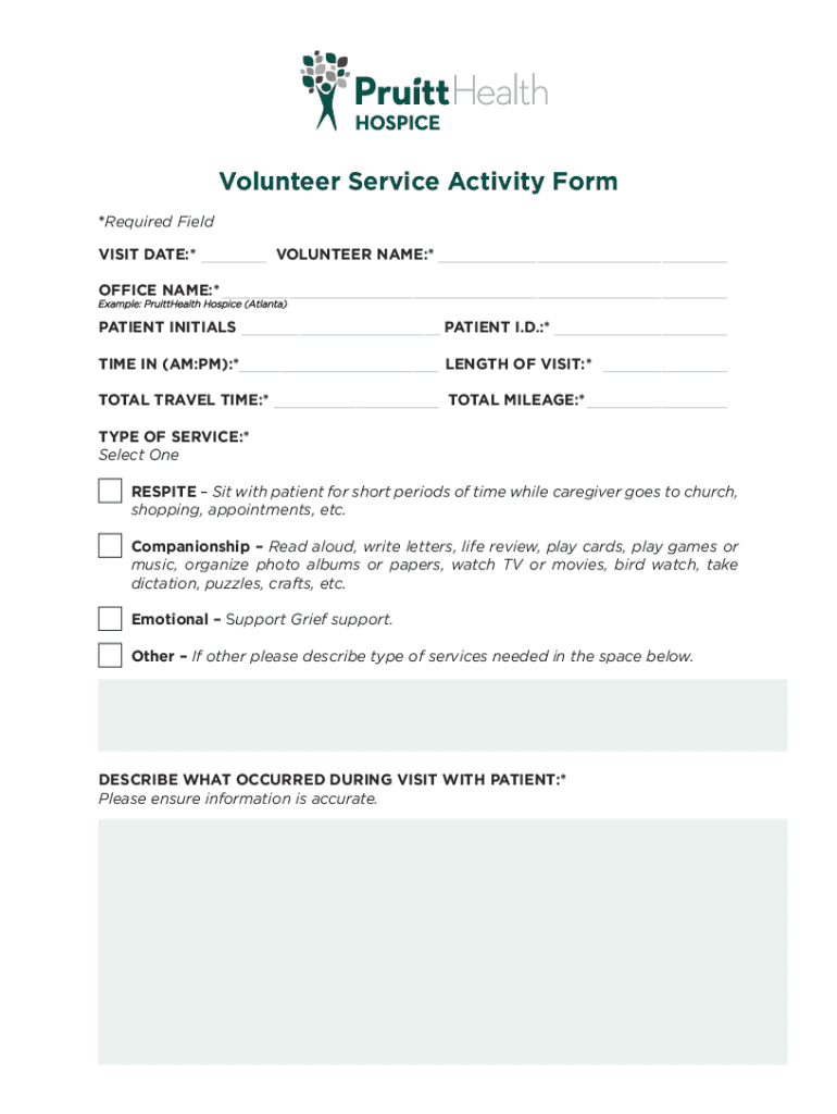 Fillable Online Volunteer Service Activity Form Fax Email Print - pdfFiller