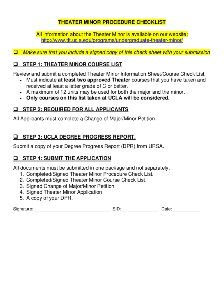 Fillable Online Theater Minor - UCLA School of TFTUCLA School of TFT ...