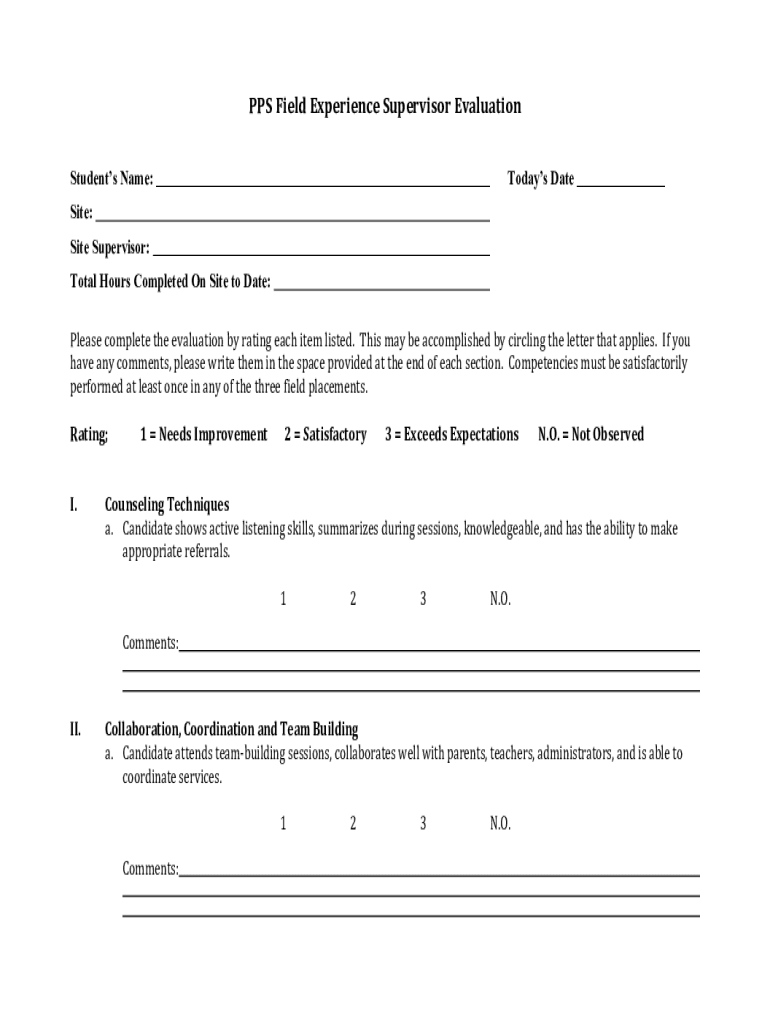 Fillable Online Field Site Supervisor Evaluation Form - School Counseling Fax Email Print ...