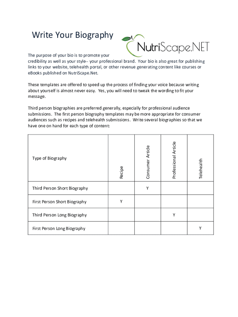 Fillable Online How to Write an Author Bio With Examples and Templates ...