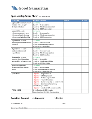 Fillable Online Sponsorship Score Sheet (for internal use) Fax Email ...