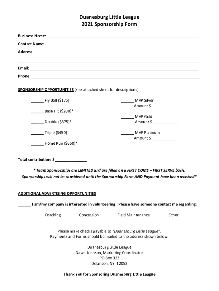 Fillable Online 2021 Sponsorship Form Business Name - cloudfront.net Fax Email Print - pdfFiller