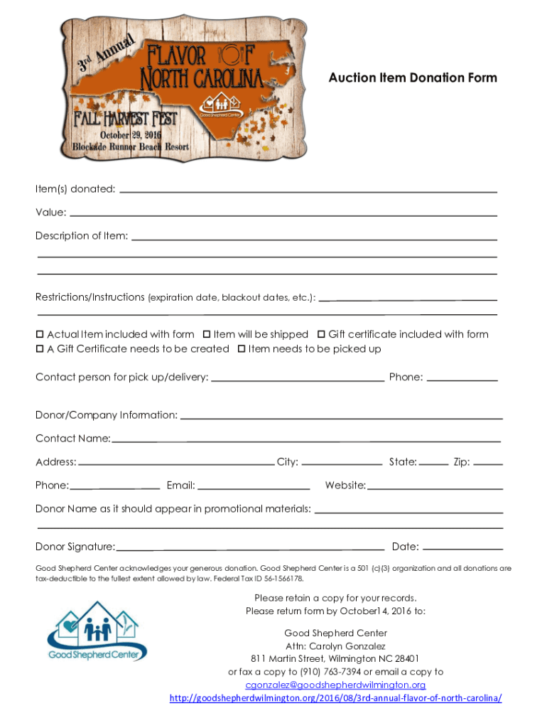 Fillable Online Item(s) donated: Fax Email Print - pdfFiller