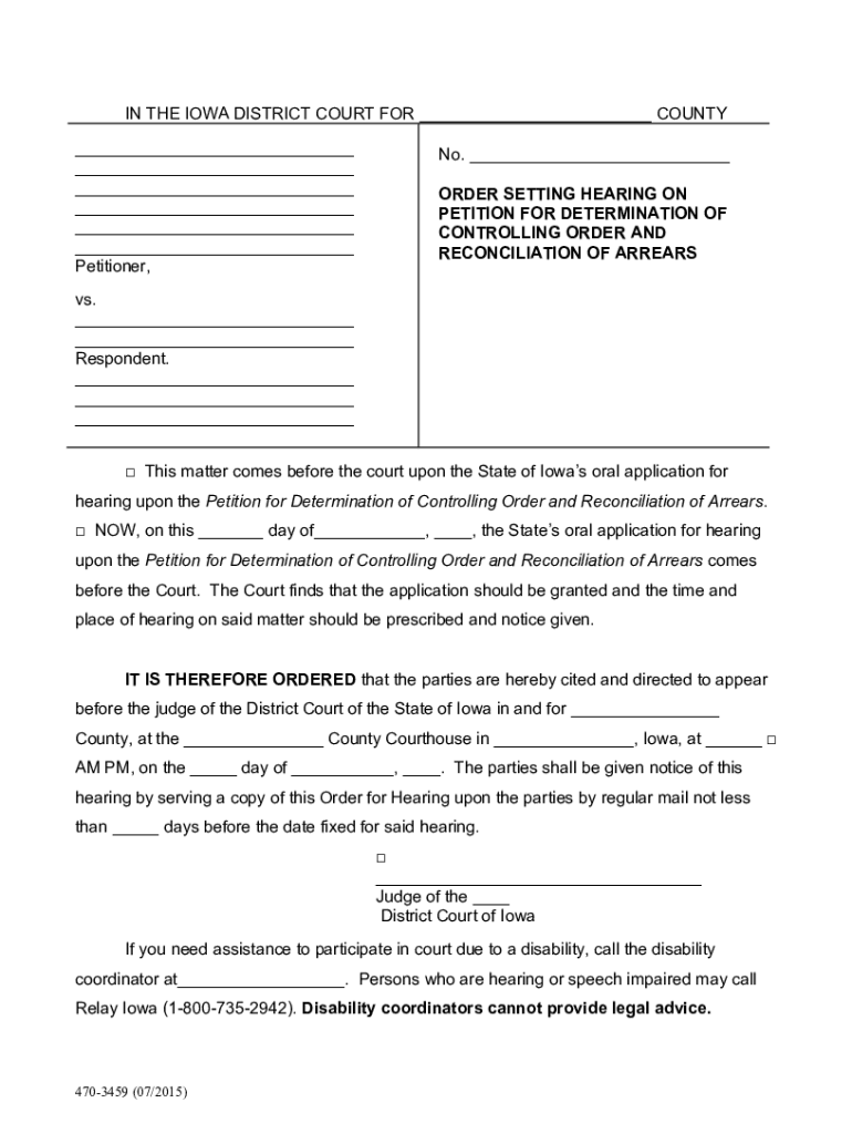 Fillable Online 470-3459, Order Setting Hearing on Petition for ...