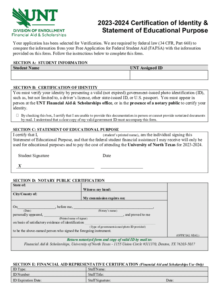 Fillable Online 2024 Certification of Identity and Statement of Educational ... Fax Email Print ...