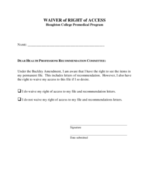 Fillable Online WAIVER of RIGHT of ACCESS Fax Email Print - pdfFiller