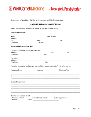 Fillable Online PATIENT SELF- ASSESSMENT FORM Fax Email Print - pdfFiller