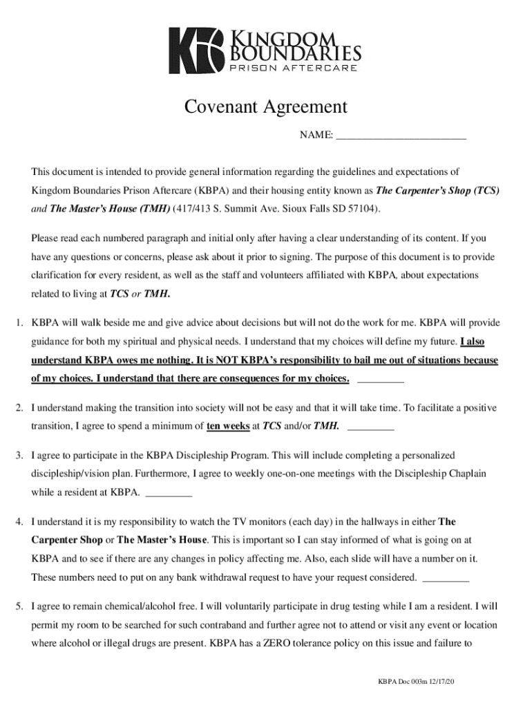 Fillable Online Covenant Agreement - Sioux Falls Fax Email Print ...