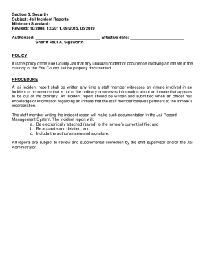 Fillable Online Section 5: Security Subject: Jail Incident Reports ...