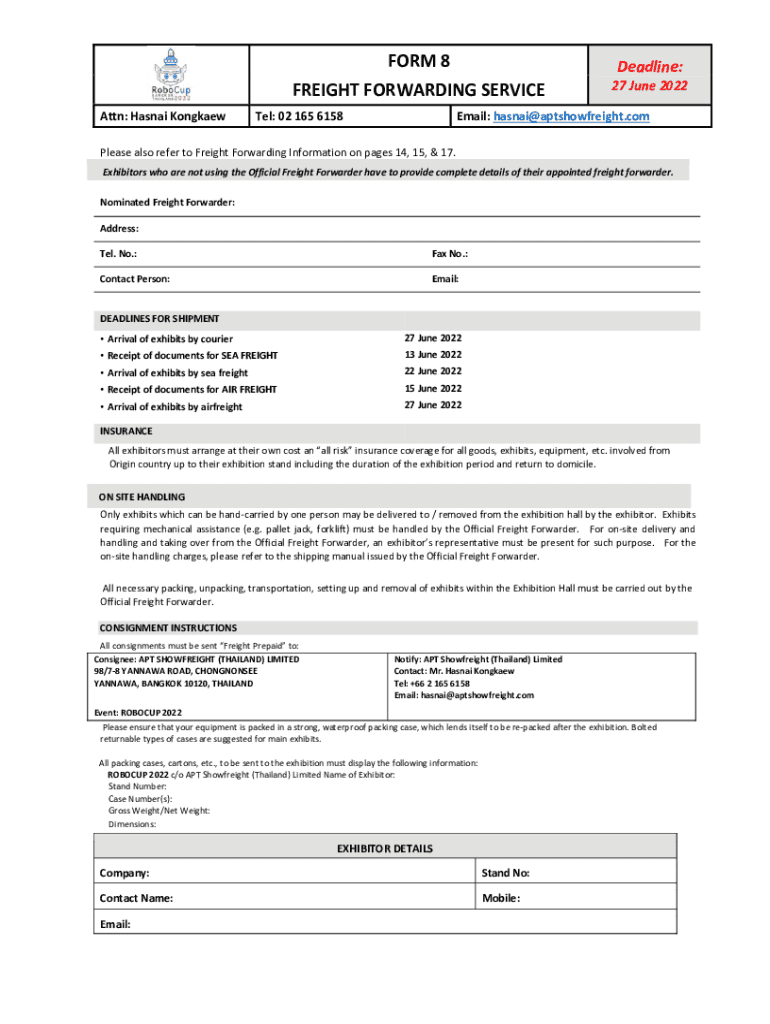Fillable Online FORM 8 FREIGHT FORWARDING SERVICE Fax Email Print ...