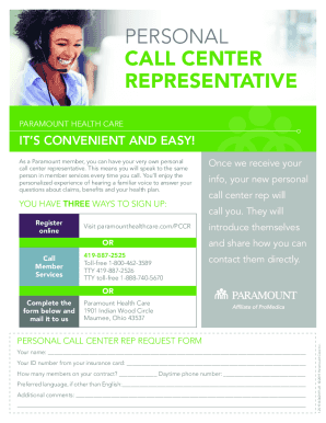 Fillable Online Personal Call Center Representative Form Fax Email Print - pdfFiller