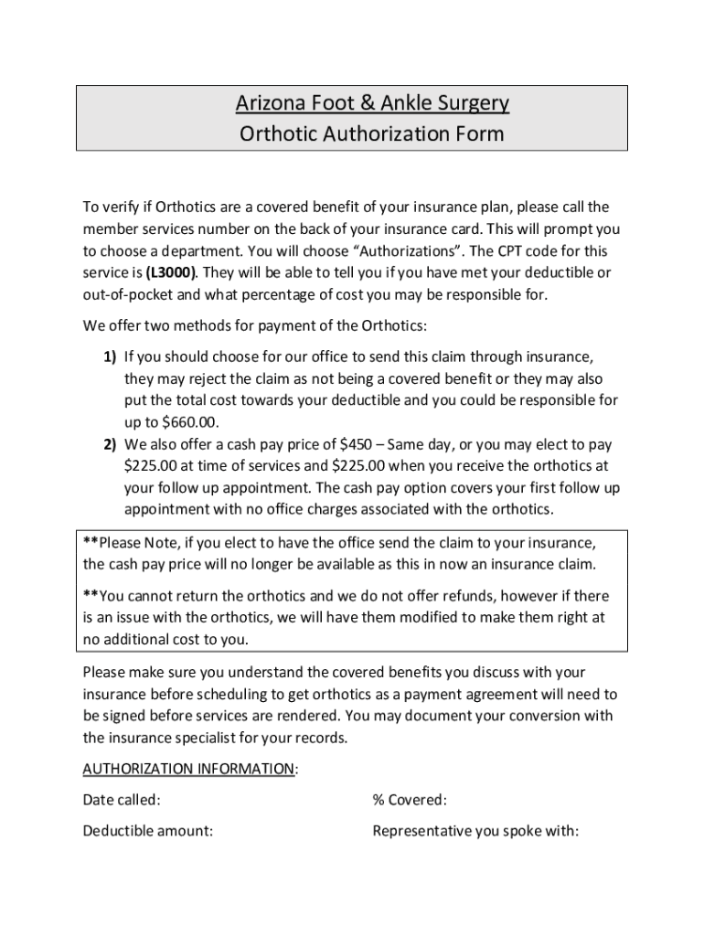 Fillable Online Orthotic Authorization Form Fax Email Print - pdfFiller