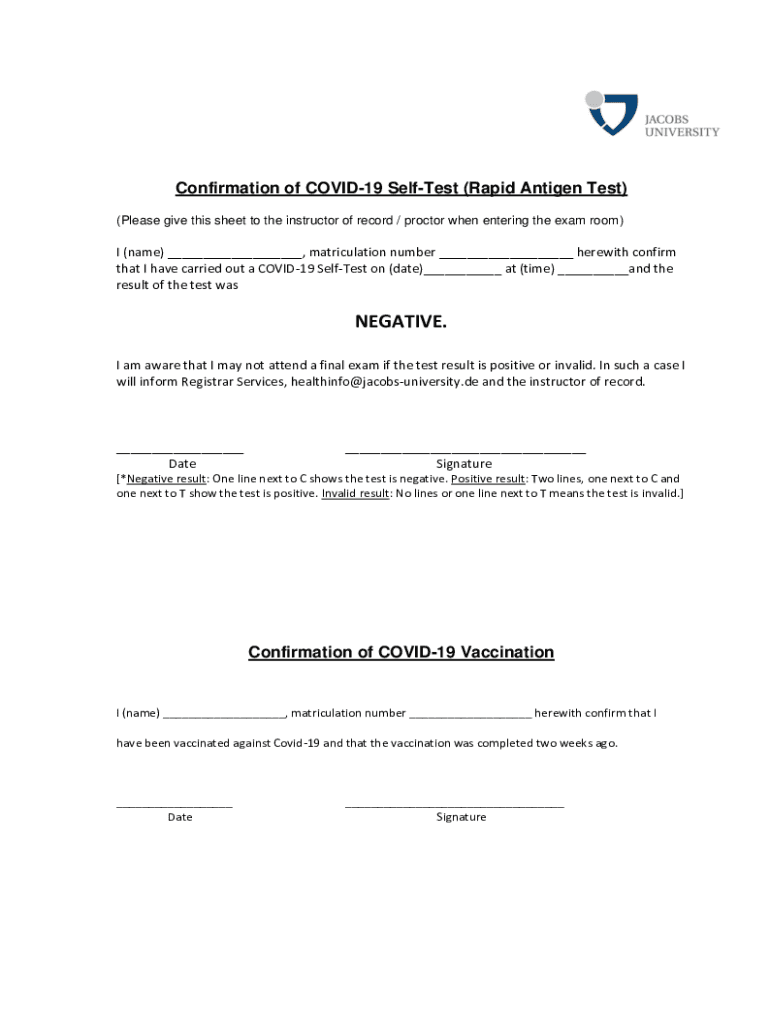Fillable Online Confirmation of COVID-19 Self-Test (Rapid Antigen Test ...