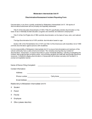 Fillable Online Title IX, Discrimination/Harassment Incident Reporting ...