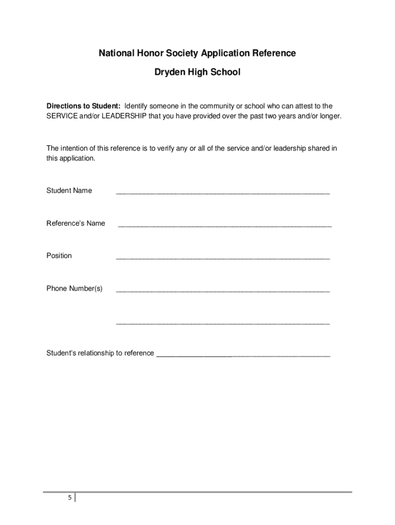 Fillable Online National Honor Society Application Reference Dryden ... Fax Email Print - pdfFiller
