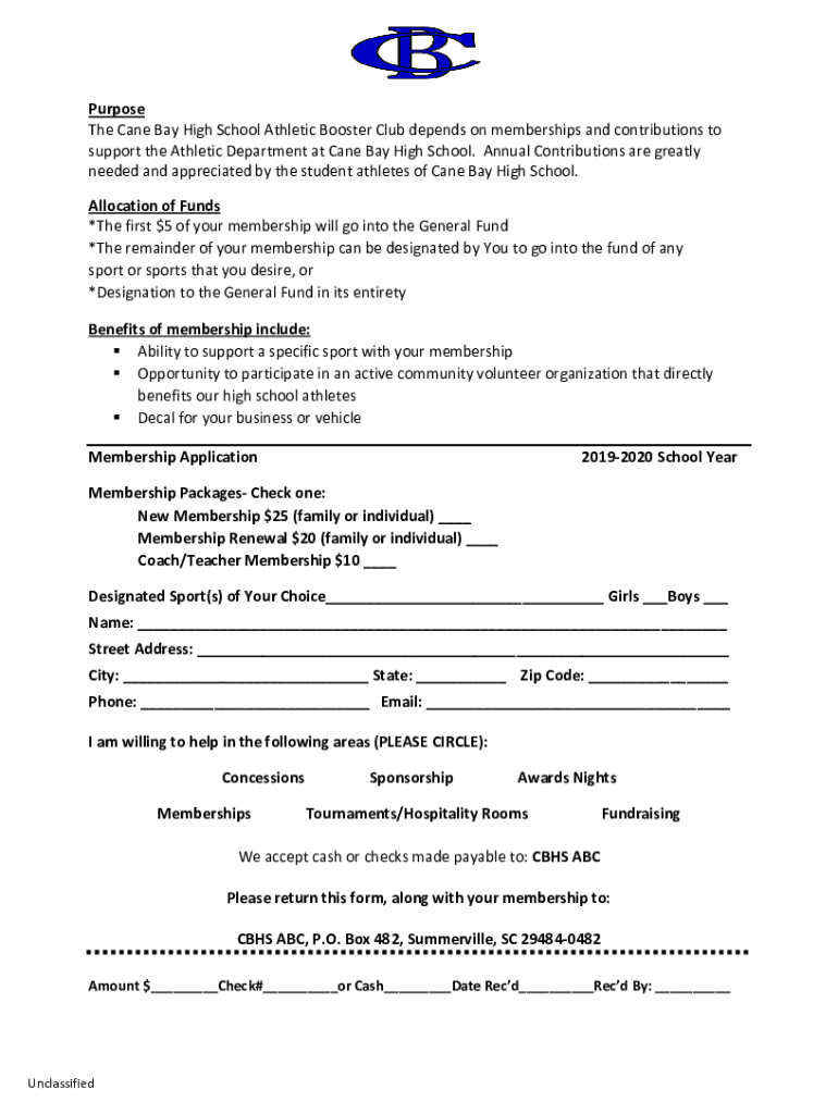 Fillable Online Cane Bay Athletic Booster Club Membership Form Fax ...