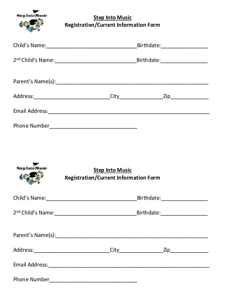 Fillable Online Step Into Music Registration/Current Information Form Fax Email Print - pdfFiller