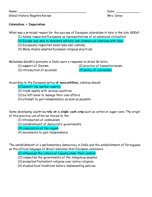 Fillable Online Global History Regents Review Mrs. Carey Colonialism ...