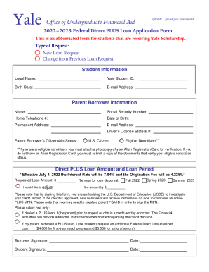 Fillable Online finaid yale 20222023 Federal Direct PLUS Loan ...