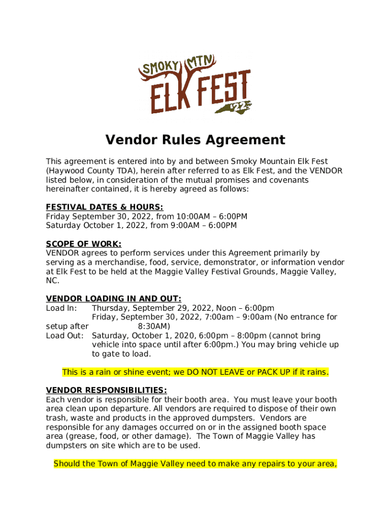 Vendor Rules Agreement Doc Template | pdfFiller