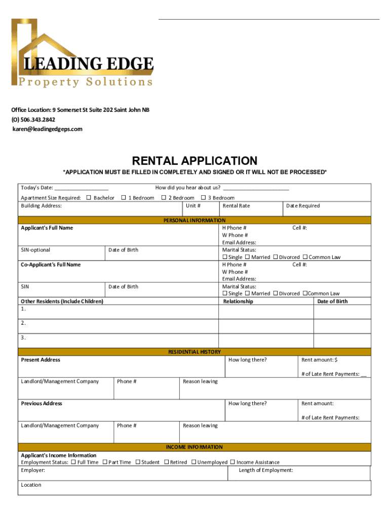 Fillable Online Rental Application - Saint John Fax Email Print - pdfFiller