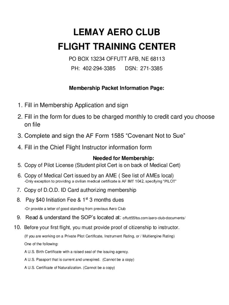 Fillable Online LEMAY AERO CLUB FLIGHT TRAINING CENTER Fax Email Print ...