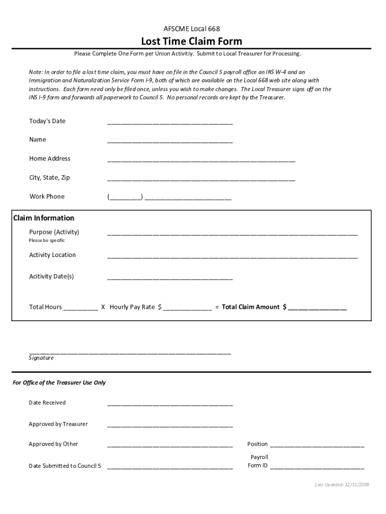 Fillable Online Lost Time Claim Form Fax Email Print - pdfFiller