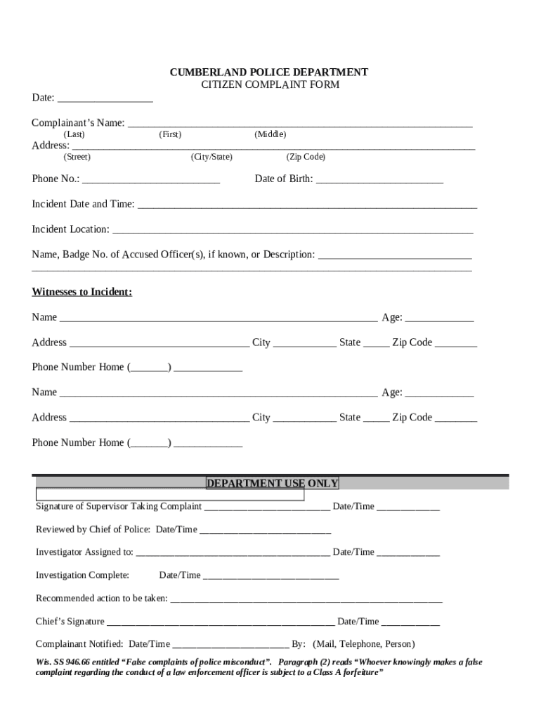 Complaint Against Department Member - OPS CASE Doc Template | pdfFiller