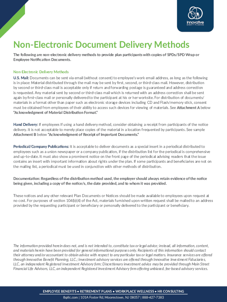 Fillable Online SPD Notice Delivery Requirements - HR Service, Inc. Fax ...