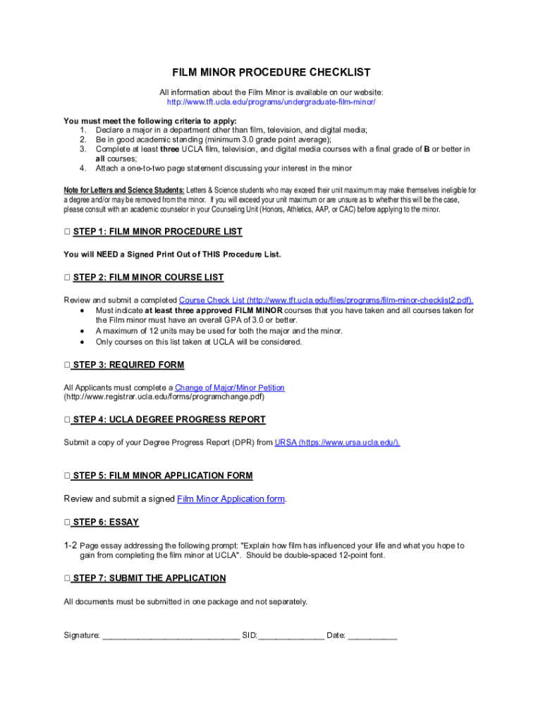 Fillable Online Film Minor - UCLA School of TFTUCLA School of TFT Fax ...