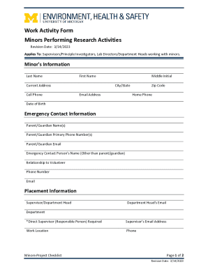 Fillable Online ehs umich Minors Working in UH Laboratories ...