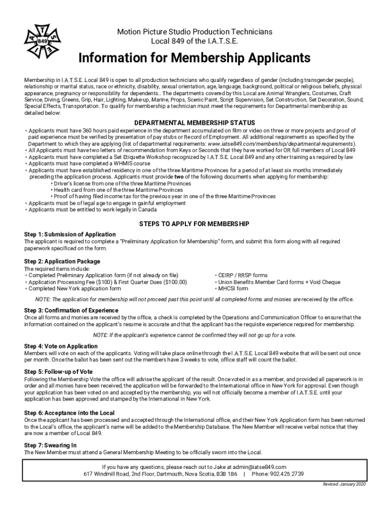 Fillable Online (English) Preliminary Application for Membership Template - IATSE Local 849 Fax ...