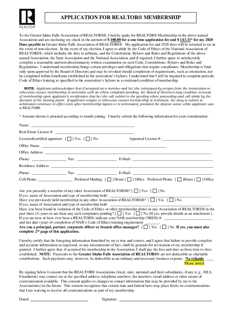 Fillable Online Membership Application - NEW REALTOR APPLICATION Fax ...