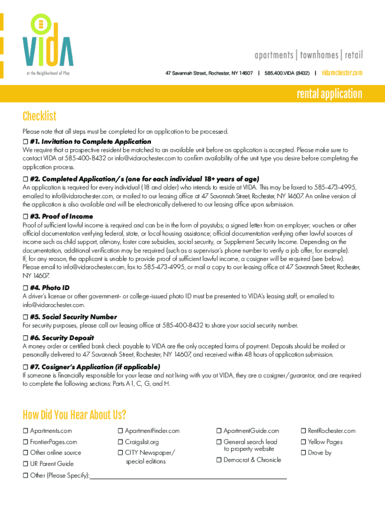 Fillable Online rental application Checklist How Did You Hear About Us ...