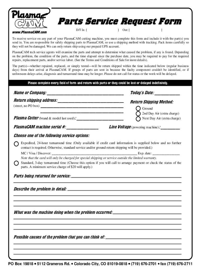 Fillable Online Parts Service Request Form Fax Email Print - pdfFiller