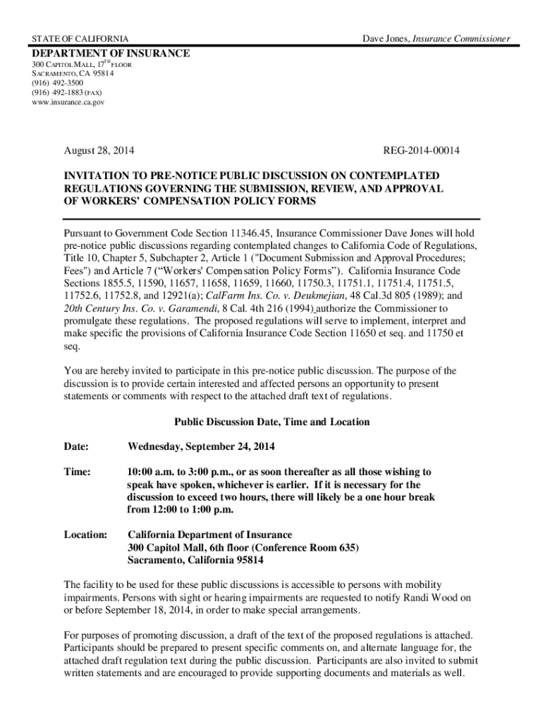 Fillable Online A Letter - California Department of Insurance - CA.gov ...