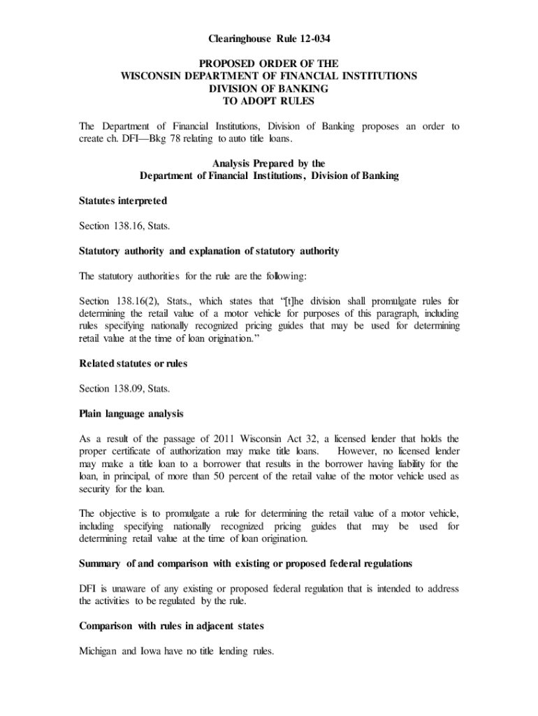Fillable Online docs legis wisconsin Clearinghouse Rule 12-034 - Wisconsin Legislative Documents ...