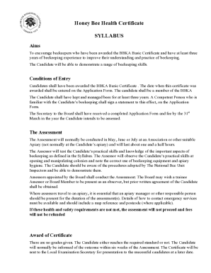 Fillable Online Honey Bee Health Certificate Final Fax Email Print ...