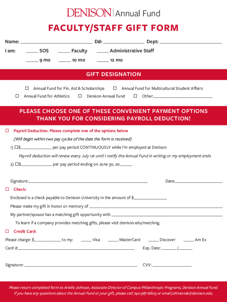 Fillable Online FACULTY/STAFF GIFT FORM Fax Email Print - pdfFiller