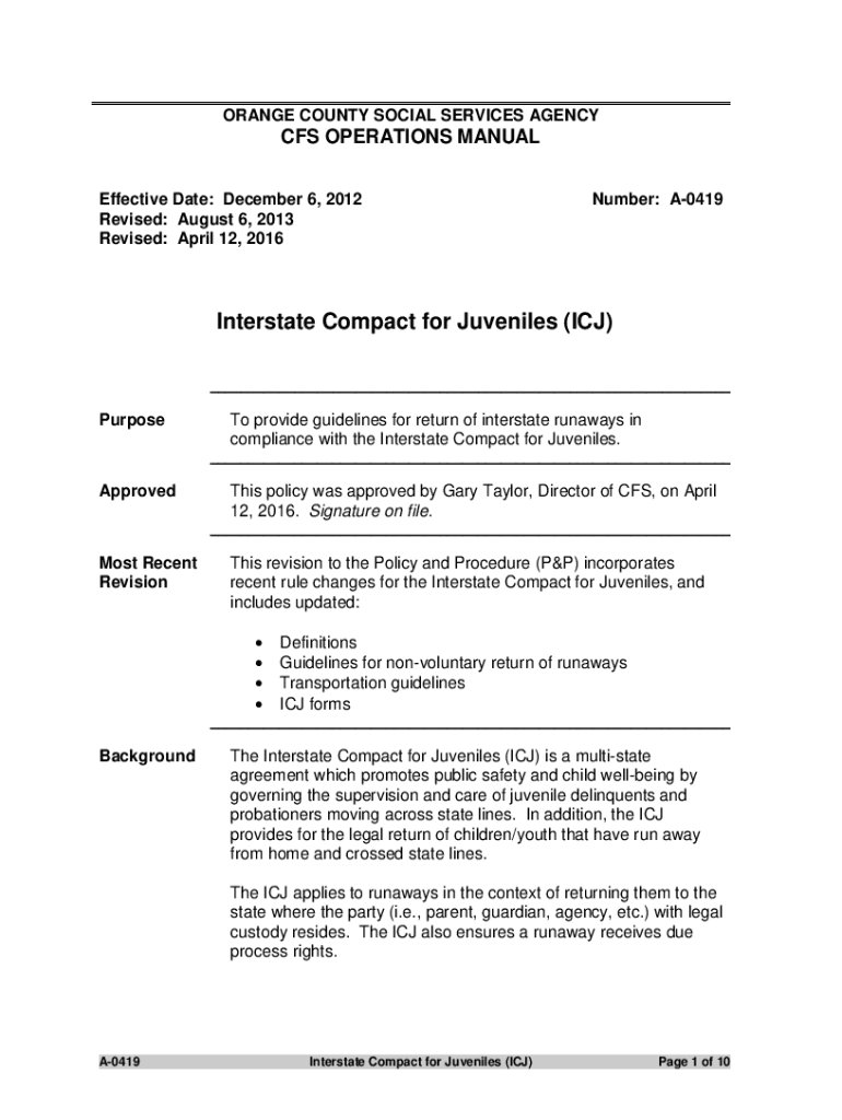 Fillable Online Interstate Compact for Juveniles (CFS P&P A-0419) Fax ...