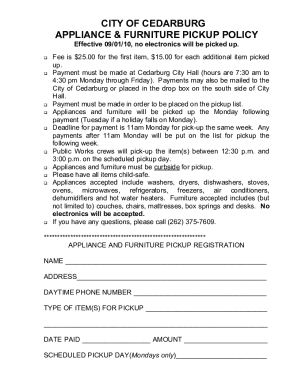 Fillable Online Appliance and Furniture Pickup Policy and Form Fax ...