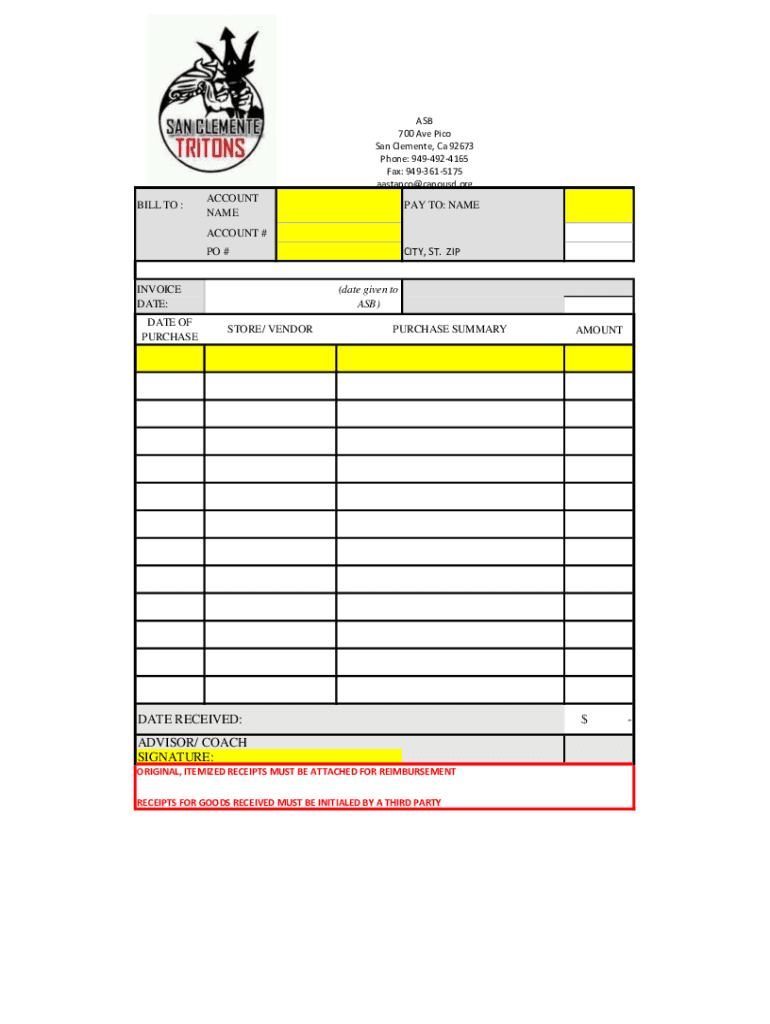 Fillable Online ASB (Associated Student Body) - San Clemente High ...