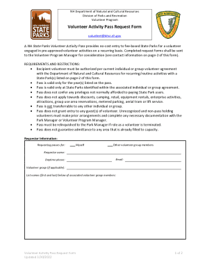 Fillable Online Volunteer Activity Pass Request Form Fax Email Print ...