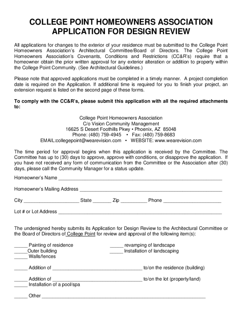 Fillable Online HOA Design Review Application Form Fax Email Print ...