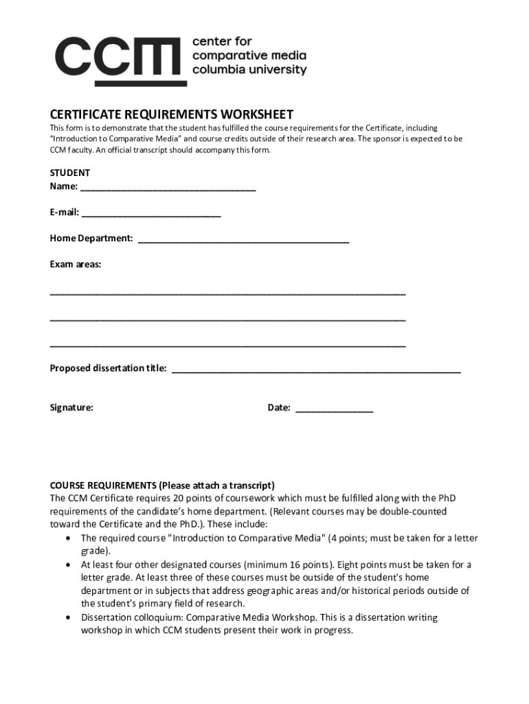 Fillable Online CERTIFICATE REQUIREMENTS WORKSHEET Fax Email Print ...