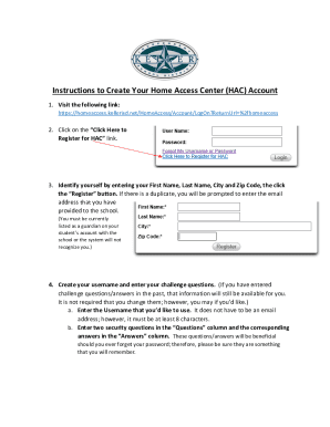Fillable Online Instructions to Create Your Home Access Center (HAC ...