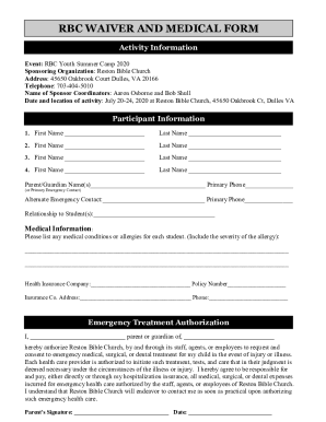 Fillable Online RBC Activity Waiver Form Kids Fax Email Print - pdfFiller