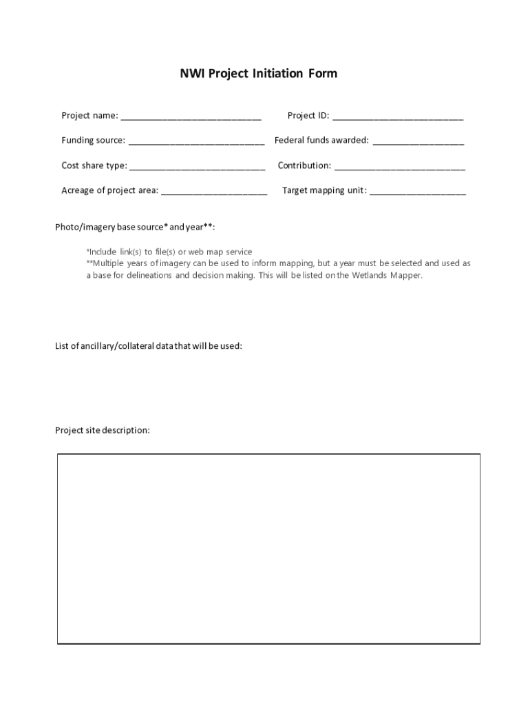 Fillable Online NWI Project Initiation Form. Wetlands Mapping Project ...