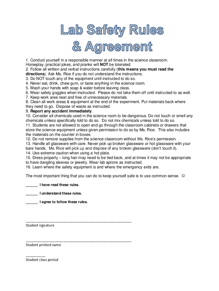 Fillable Online 1. Conduct yourself in a responsible manner at all ...