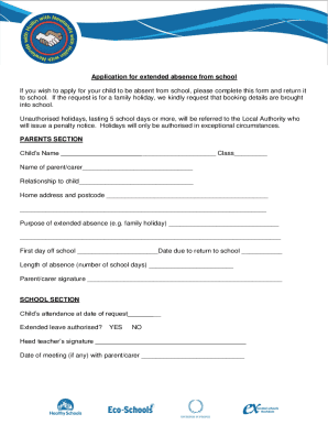 Fillable Online Application for extended absence from school Fax Email ...